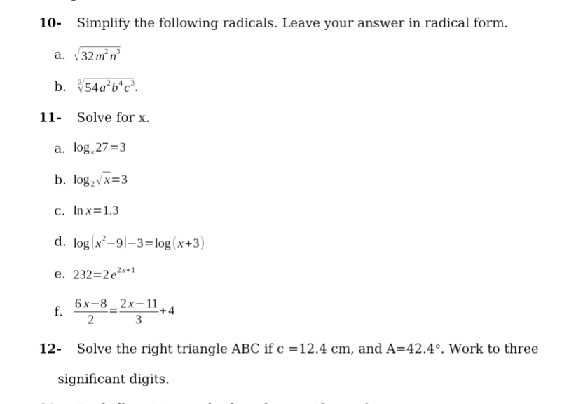 Solved 10- ﻿Simplify the following radicals. Leave your | Chegg.com