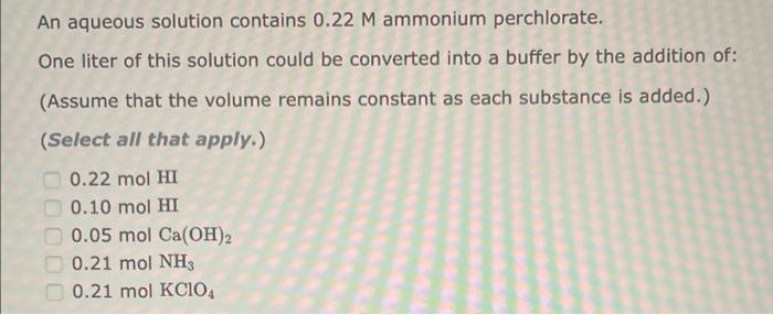 Solved An aqueous solution contains 0.22M ammonium | Chegg.com