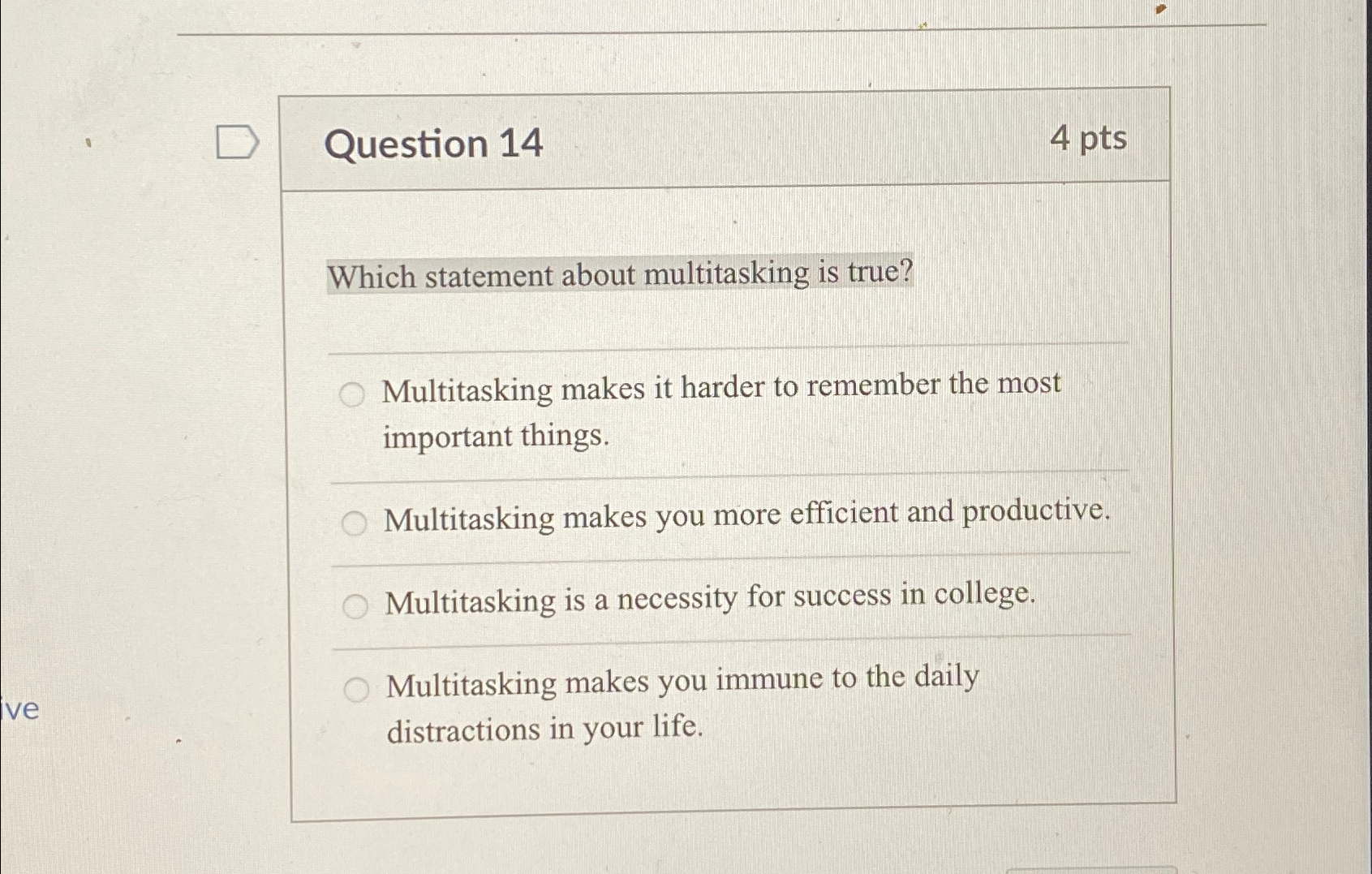 Solved Question 144 ﻿ptsWhich statement about multitasking | Chegg.com