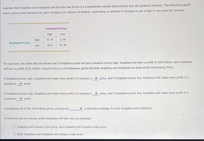 Solved Suppose that Snapface and Instashot are the only two | Chegg.com