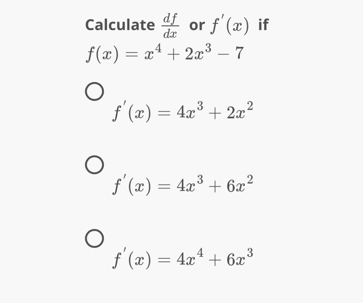 Solved Calculate dfdx ﻿or f'(x) ﻿if | Chegg.com