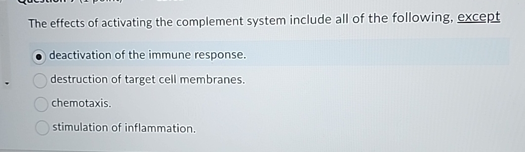 Solved The effects of activating the complement system | Chegg.com