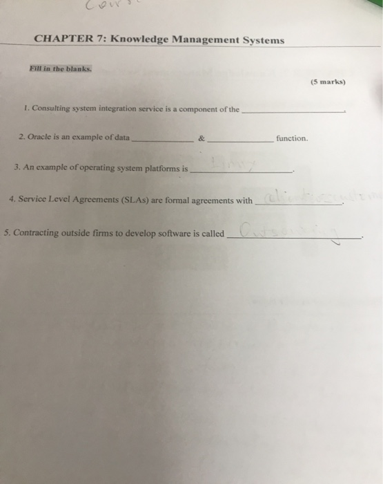 Solved CHAPTER 7: Knowledge Management Systems Fill in the | Chegg.com