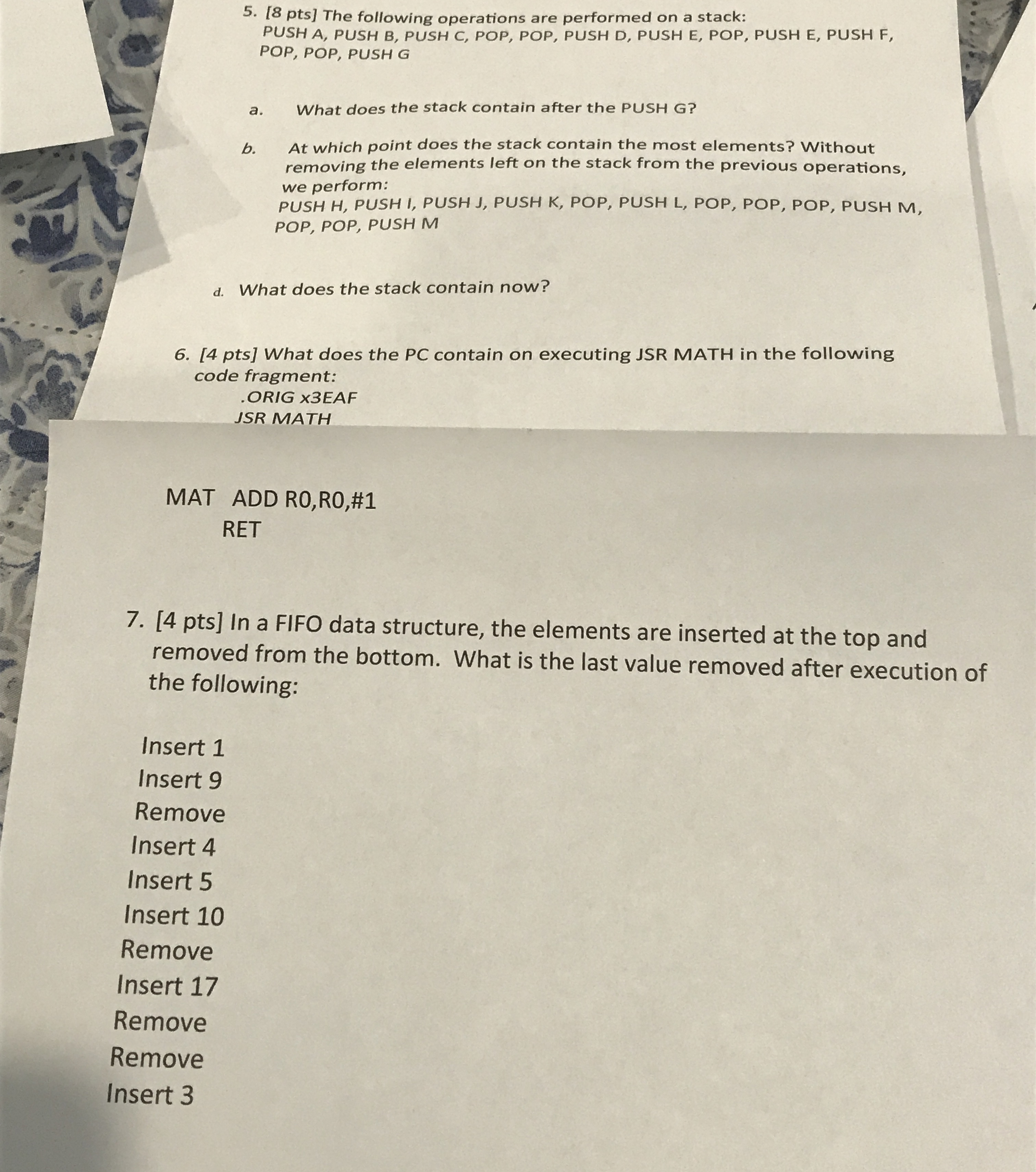 Solved 5.[8 ﻿pts] ﻿The following operations are performed on | Chegg.com