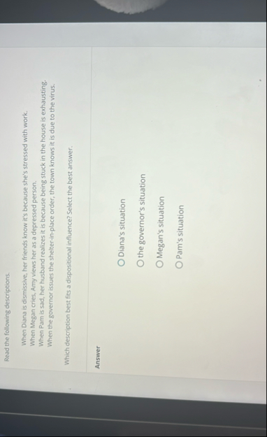 Solved Read the following descriptions.When Diana is | Chegg.com