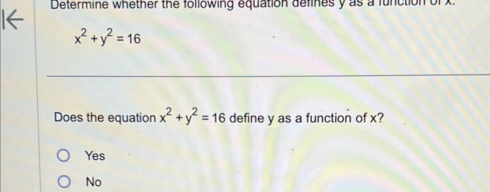Solved x2+y2=16Does the equation x2+y2=16 ﻿define y ﻿as a | Chegg.com
