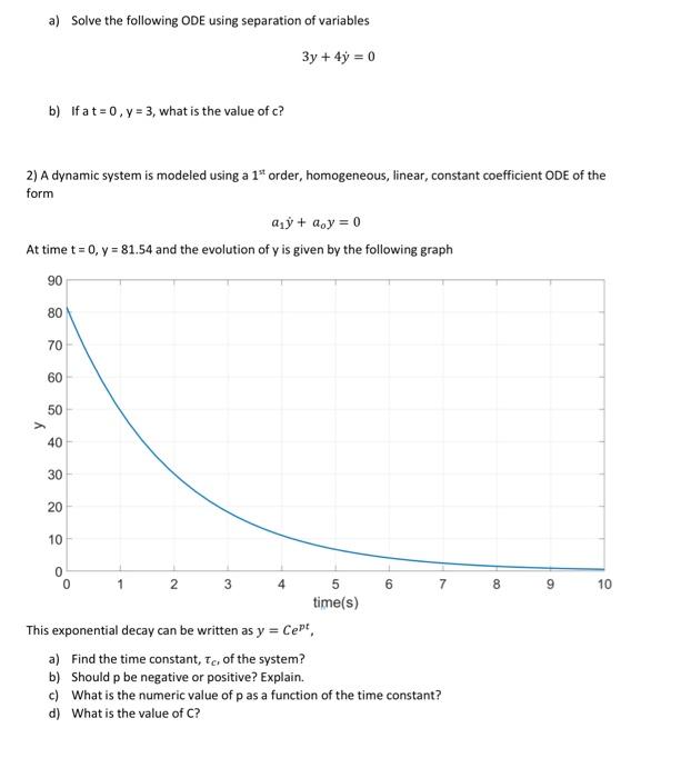 Solved a) Solve the following ODE using separation of | Chegg.com
