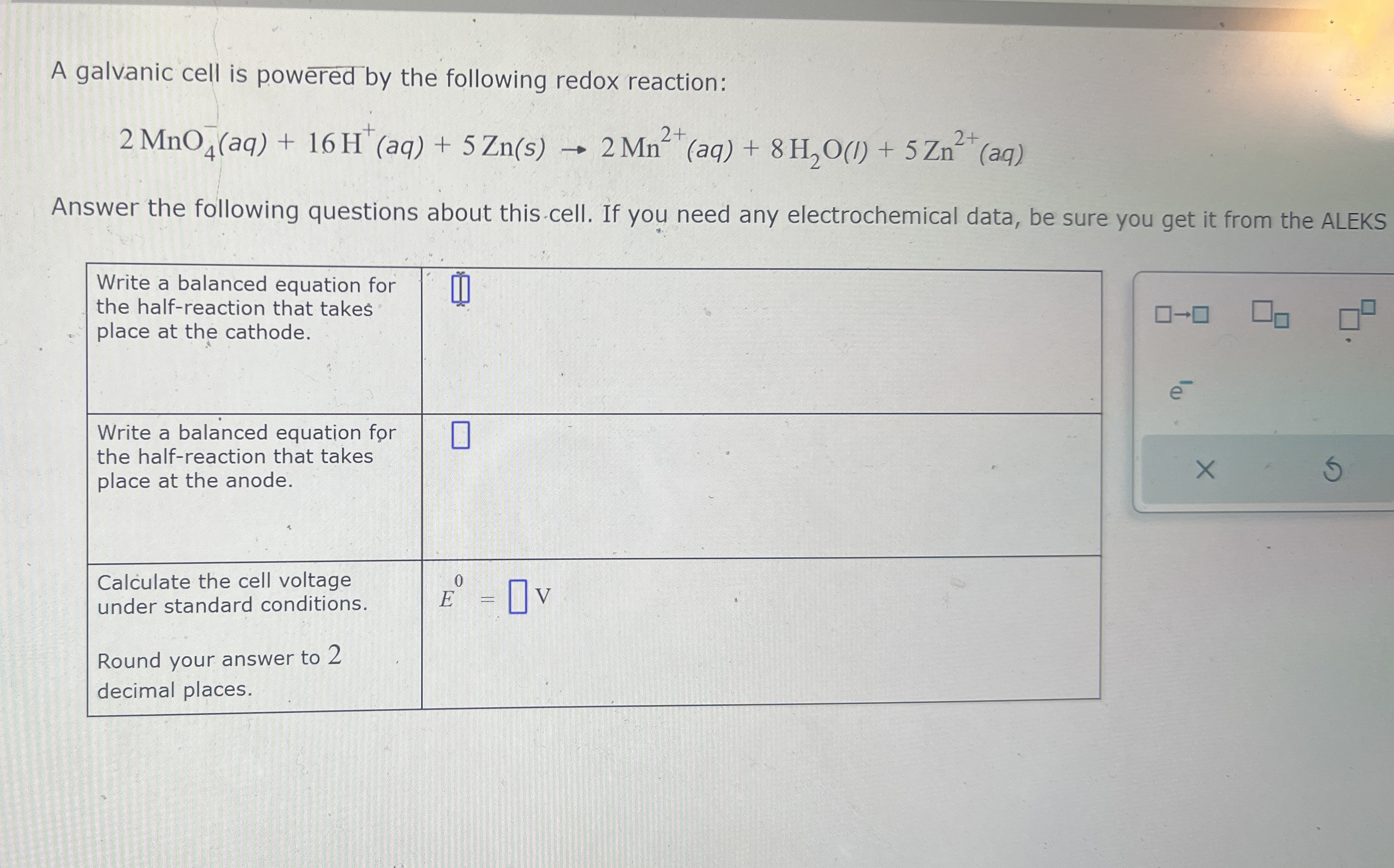 Solved A galvanic cell is powered by the following redox | Chegg.com