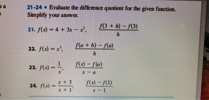 Solved sa 21-24 • Evaluate the difference quotient for the | Chegg.com