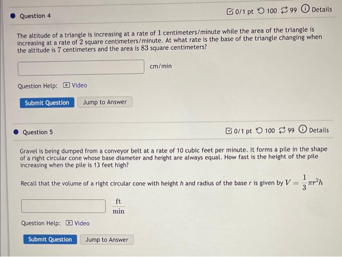 Solved The altitude of a triangle is increasing at a rate of | Chegg.com