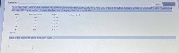 Solved Question 3 10 points Oliver County Cars (OCC) is a | Chegg.com