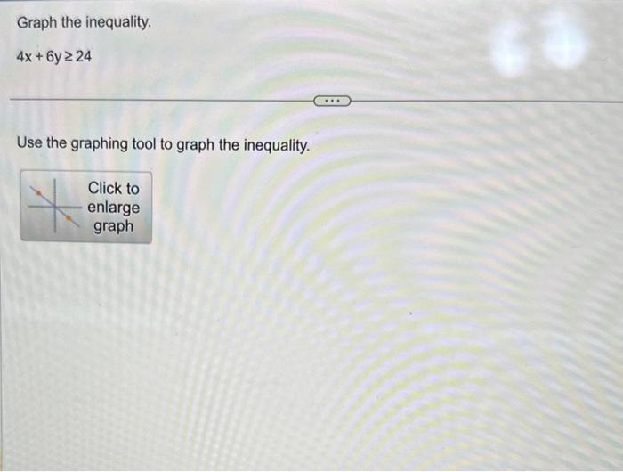 Solved Graph the inequality. 4x+6y≥24 Use the graphing tool | Chegg.com