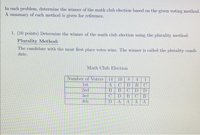 Solved In each problem, determine the winner of the math | Chegg.com