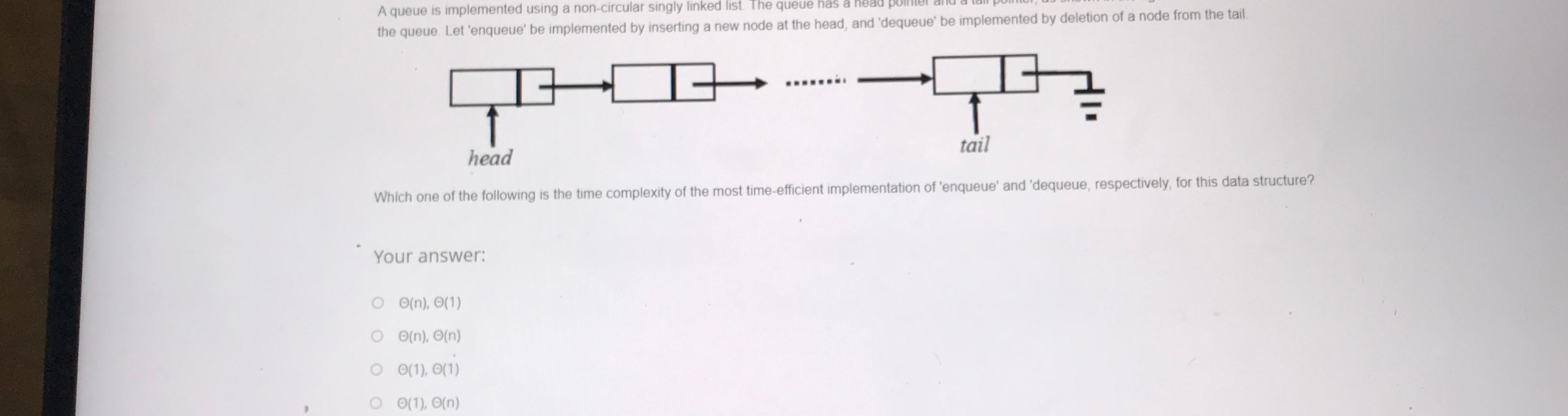 Solved A Queue Is Implemented Using A Non Circular Singly