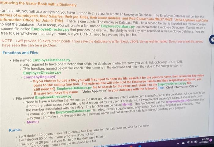 Solved Improving the Grade Book with a Dictionary For this | Chegg.com