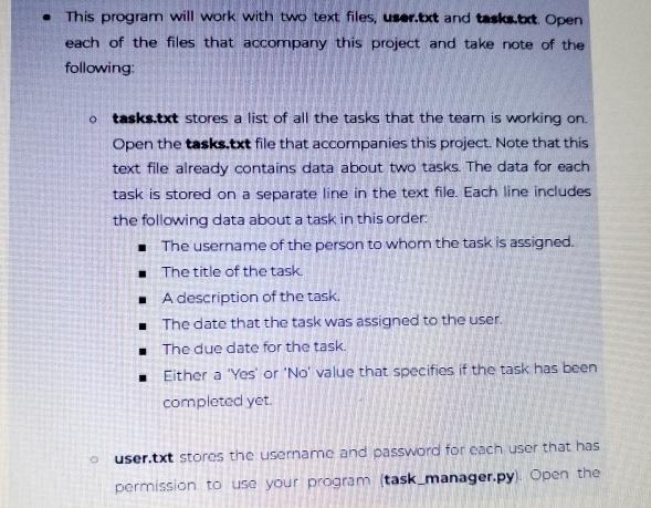 Solved This program will work with two text files, user.bxt | Chegg.com