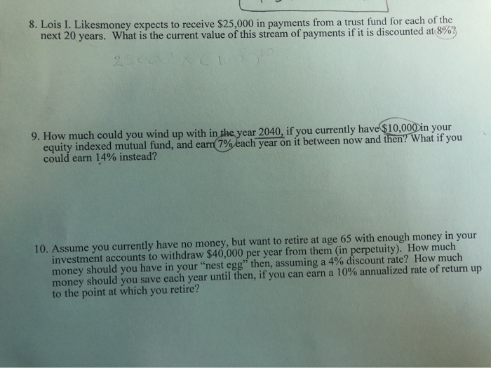 Solved 8. Lois I. Likesmoney expects to receive $25,000 in | Chegg.com