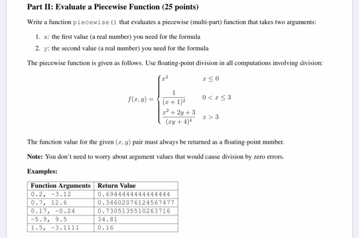 Solved Part II: Evaluate a Piecewise Function (25 points) | Chegg.com