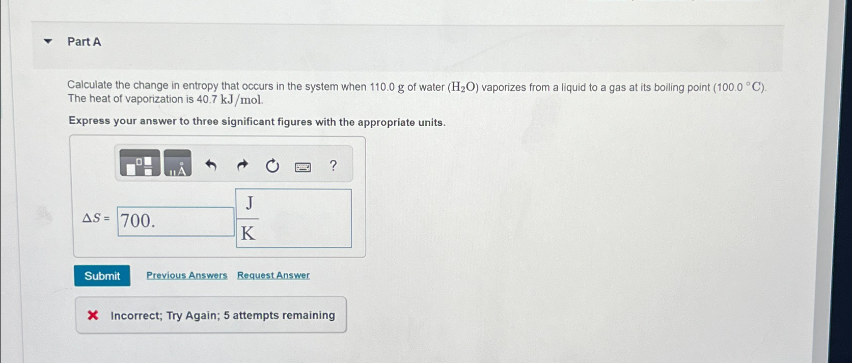 Part ACalculate the change in entropy that occurs in | Chegg.com