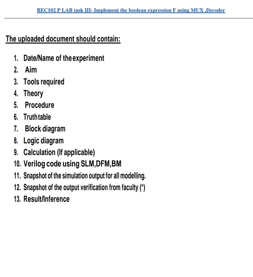 Solved LAB TASK III: Implementation of combinational | Chegg.com