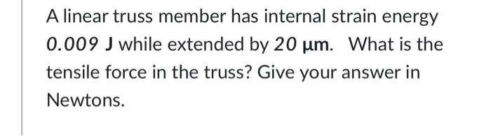 Solved A linear truss member has internal strain energy | Chegg.com
