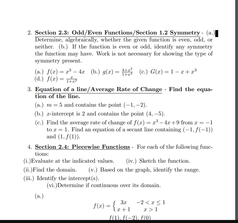 Solved Section 2.3: Odd/Even Functions/Section 1.2 ﻿Symmetry | Chegg.com