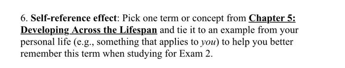Solved 6. Self-reference effect: Pick one term or concept | Chegg.com