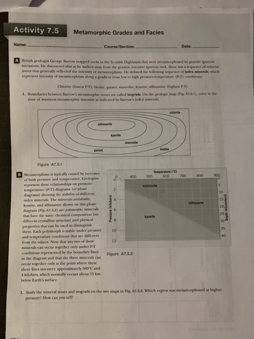 Solved Activity 7.5 Metamorphic Grades and Facies Name: | Chegg.com