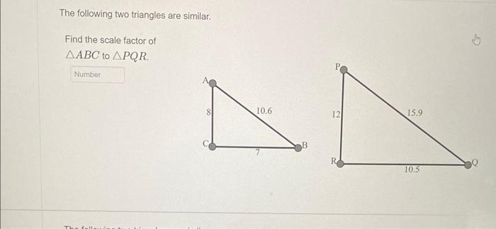 Solved The following two triangles are similar. Find the | Chegg.com