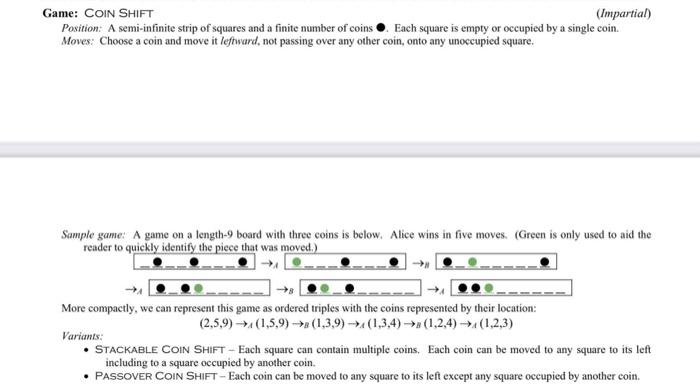 Solved Game: COIN SHIFT (Impartial) Position: A | Chegg.com