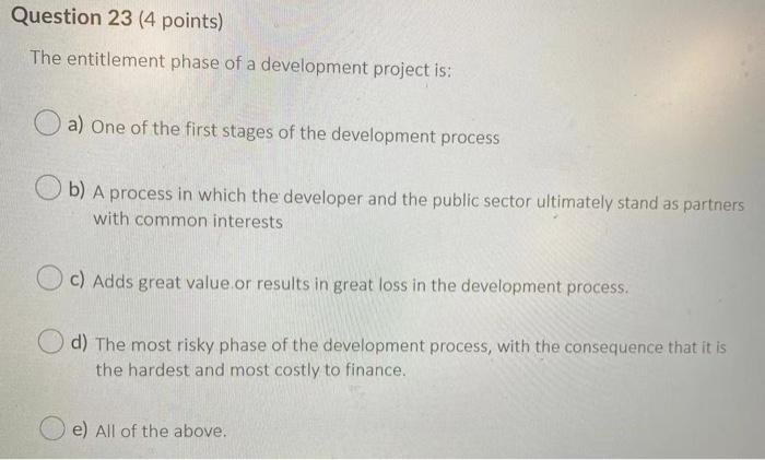 Solved Question 23 (4 points) The entitlement phase of a | Chegg.com