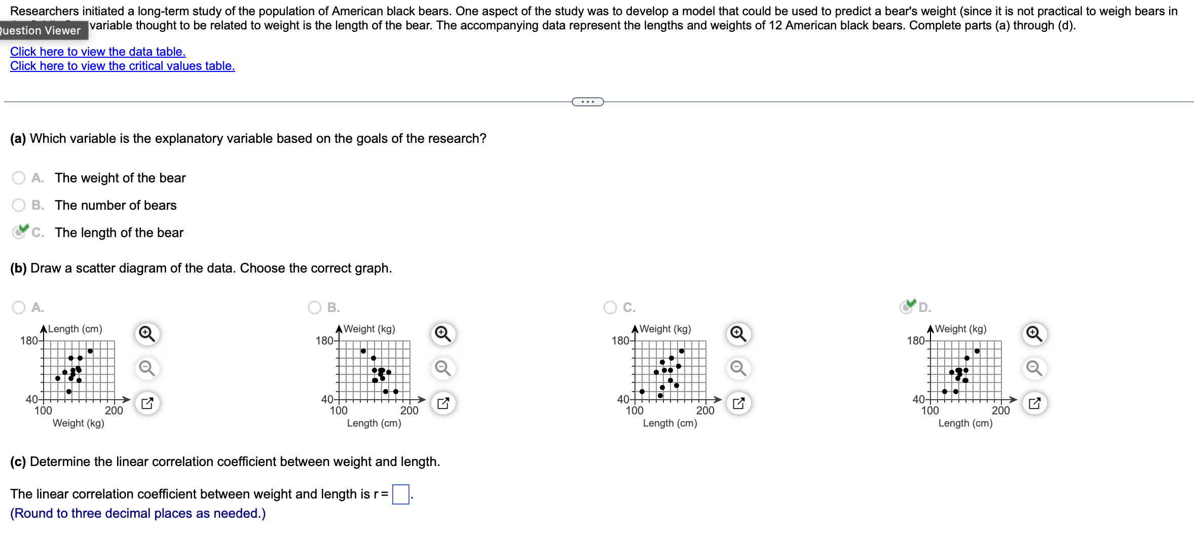 (c) ﻿Determine the linear correlation coefficient | Chegg.com