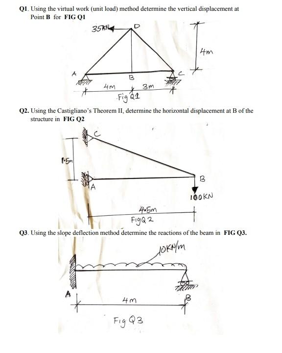 Solved Q1. Using the virtual work (unit load) method | Chegg.com