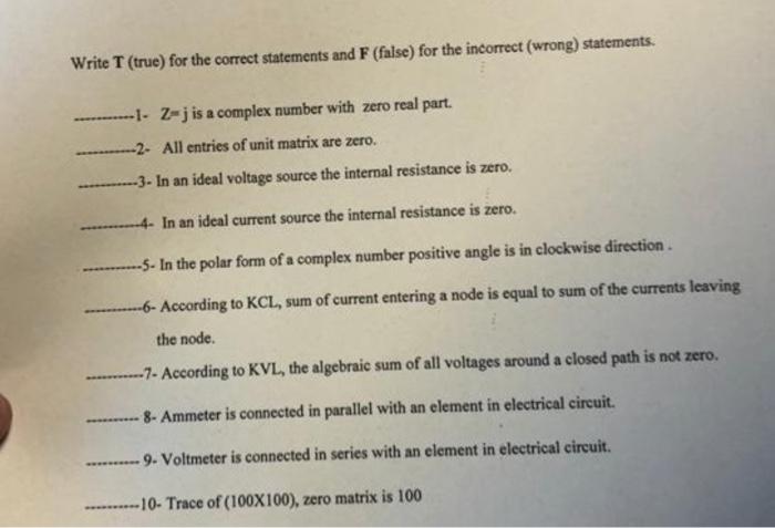 Solved Write T (true) for the correct statements and F | Chegg.com