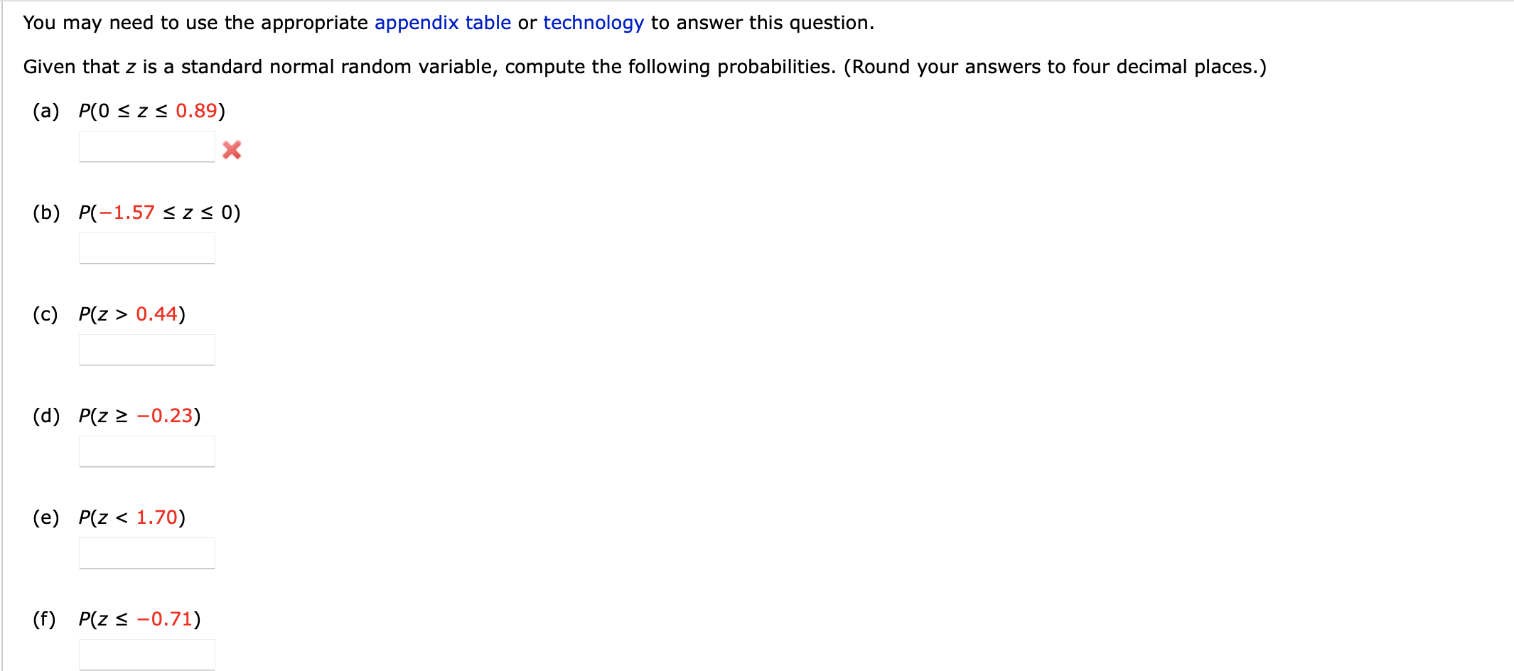 Solved Given that z is a standard normal random variable, | Chegg.com
