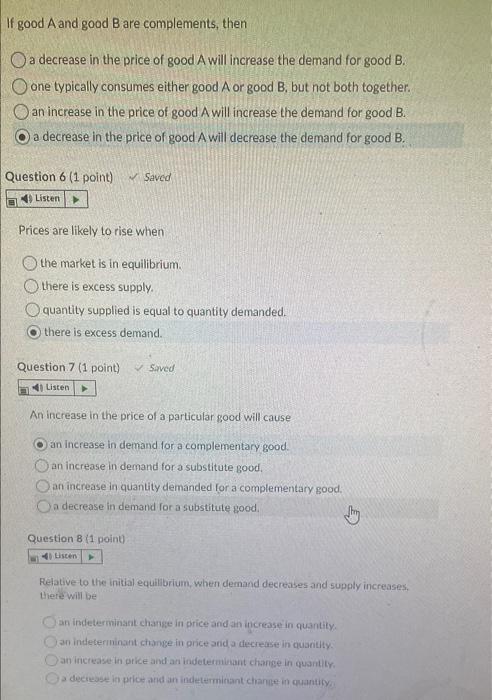 Solved If good A and good B are complements, then O a | Chegg.com