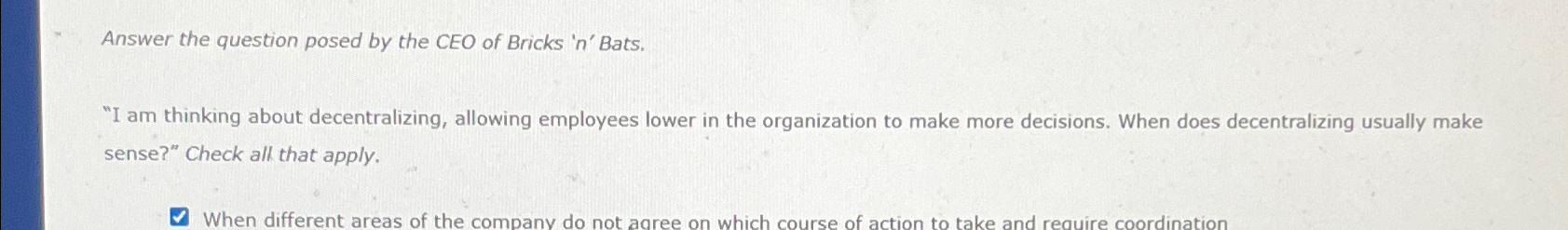 Solved Answer the question posed by the CEO of Bricks ' n ' | Chegg.com