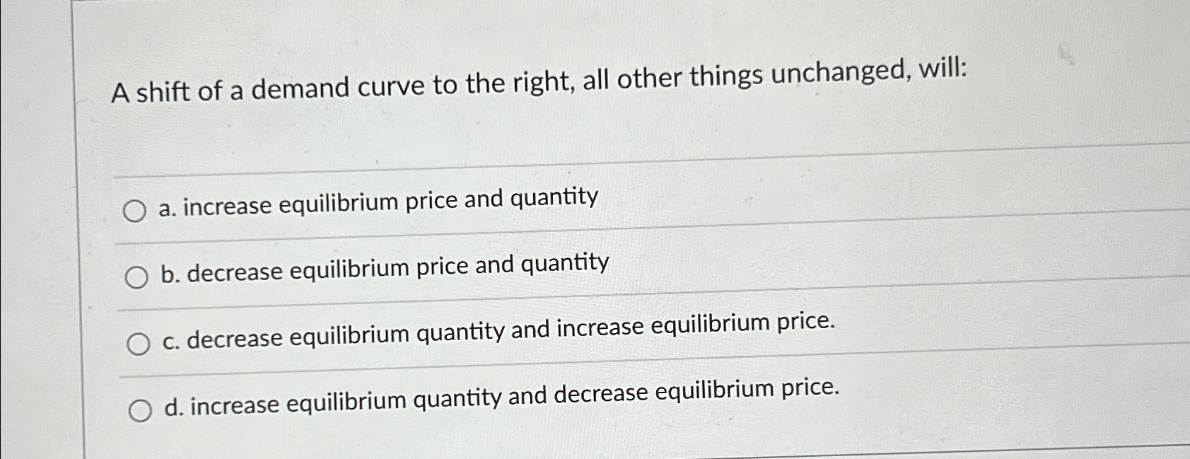 Solved A shift of a demand curve to the right, all other | Chegg.com