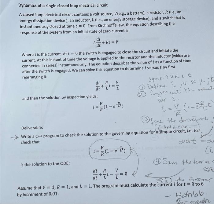 Dynamics of a single closed loop electrical circuit A | Chegg.com