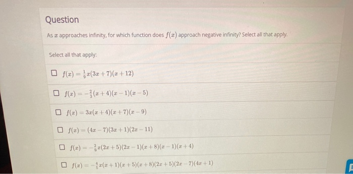 Solved Question As I approaches infinity, for which function | Chegg.com