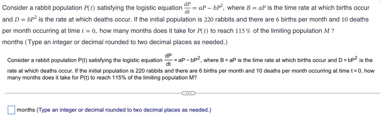 Solved Consider a rabbit population P(t) ﻿satisfying the | Chegg.com