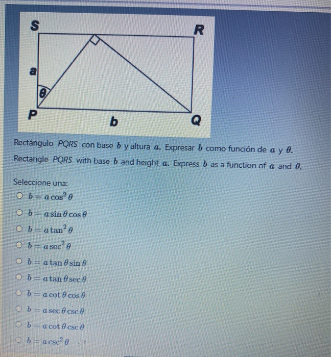 Solved Rectangle PQRS with base b and heught a. Express b as | Chegg.com