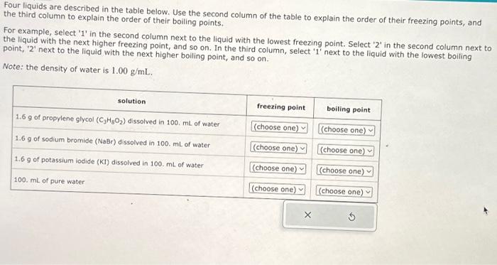 Solved four liquids are described in the table below use the | Chegg.com