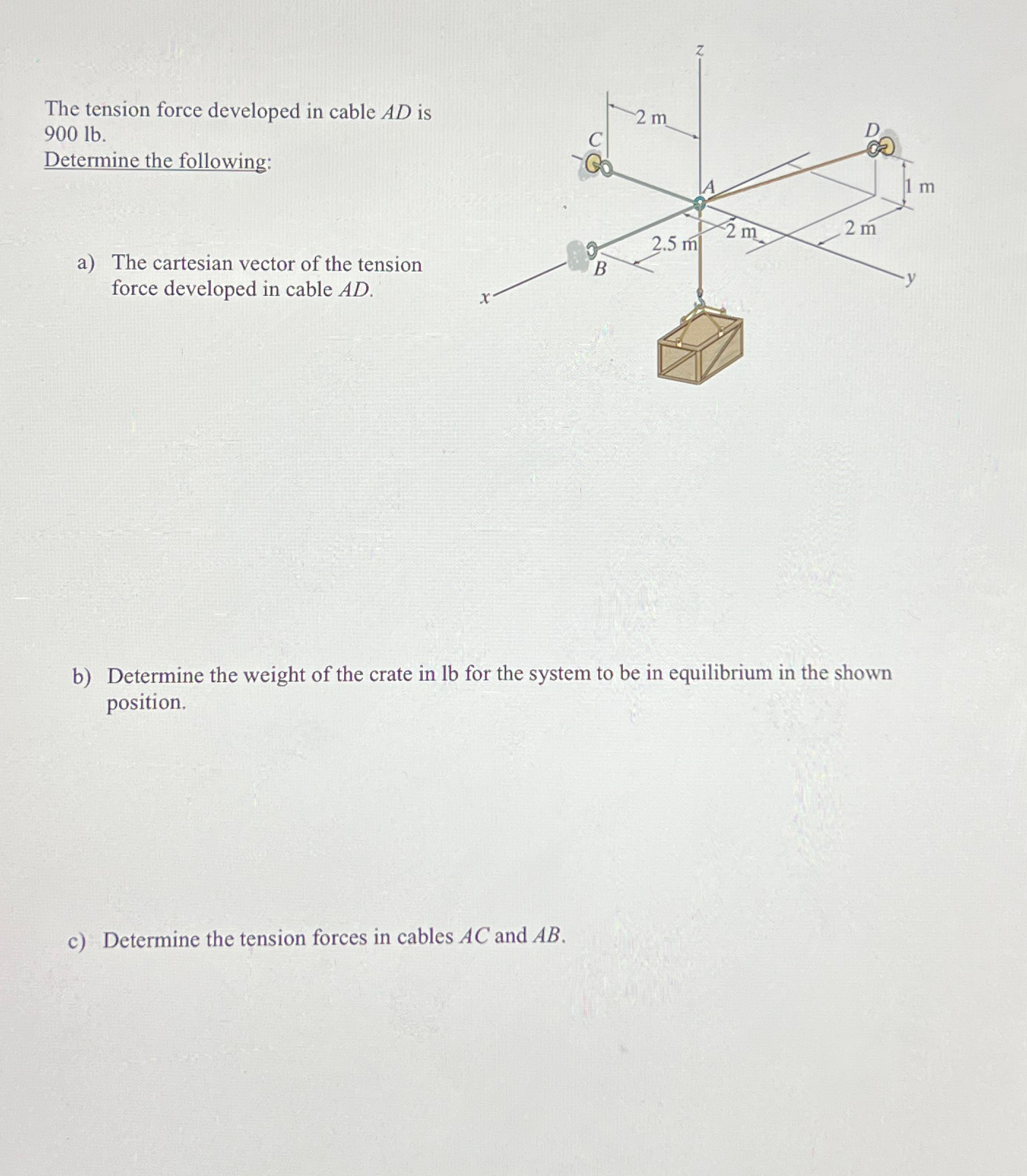Solved The tension force developed in cable AD ﻿is | Chegg.com