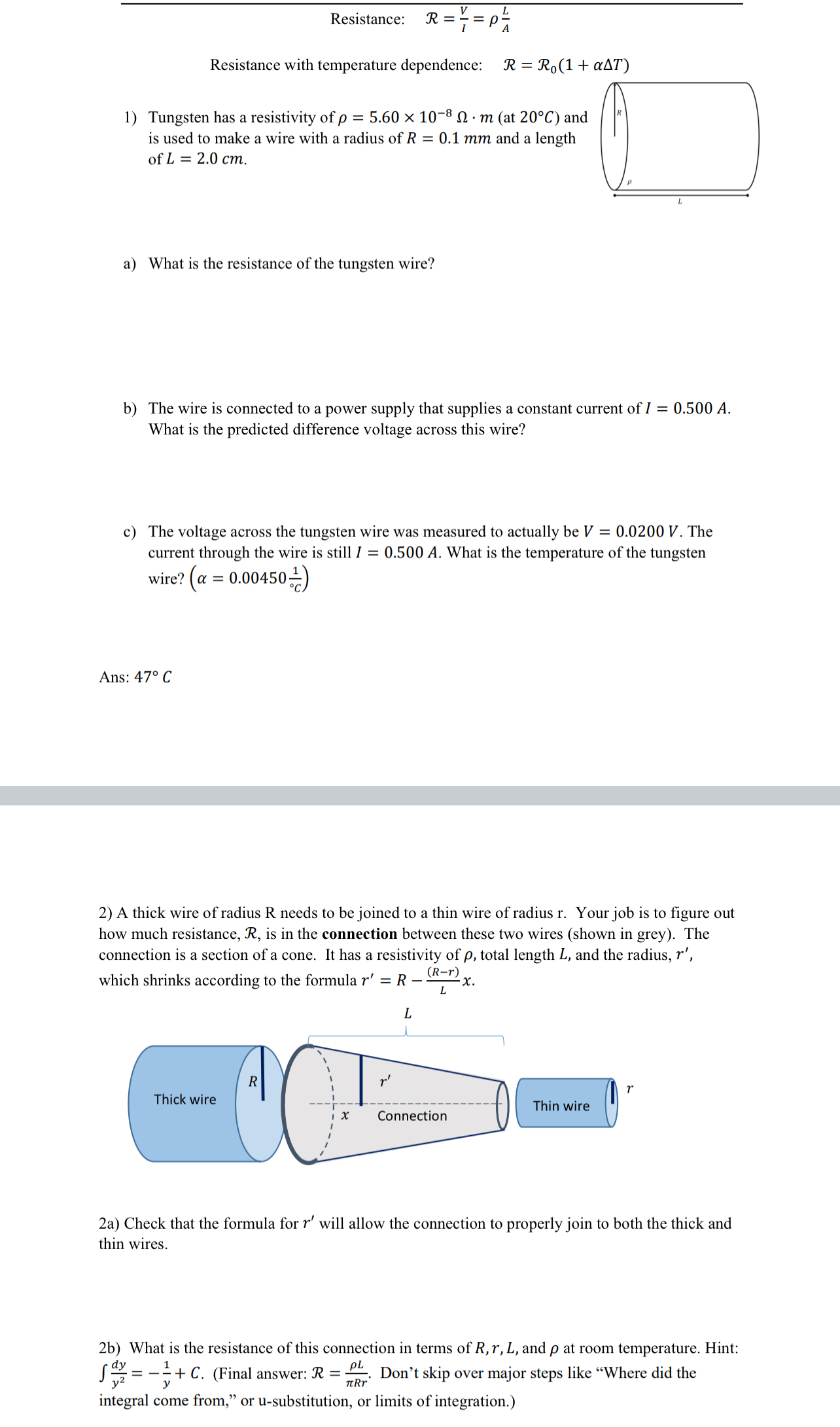 Solved Resistance: ,R=VI=ρLAResistance with temperature | Chegg.com