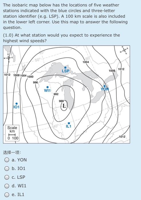 Solved The isobaric map below has the locations of five | Chegg.com