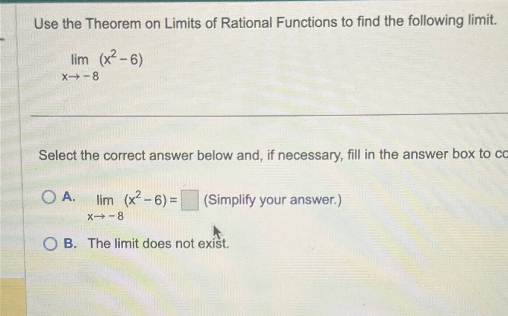 Solved Use the Theorem on Limits of Rational Functions to | Chegg.com