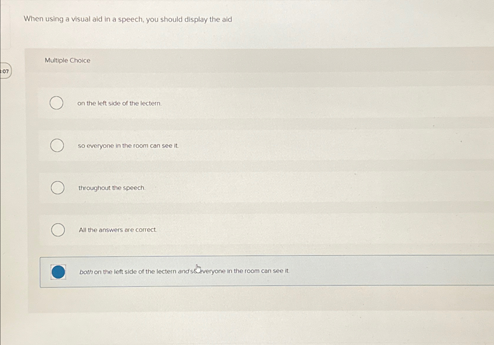 Solved When using a visual aid in a speech, you should | Chegg.com