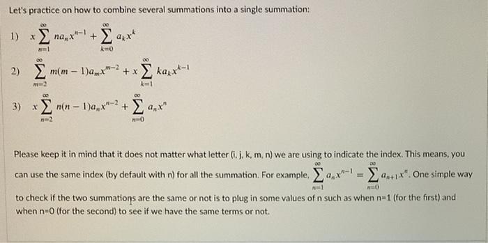 Solved Let's practice on how to combine several summations | Chegg.com