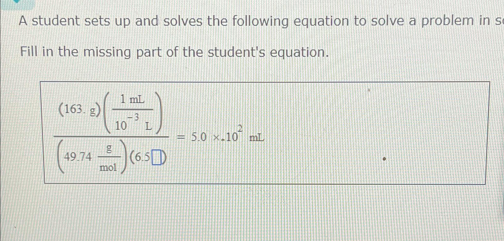 A student sets up and solves the following equation | Chegg.com